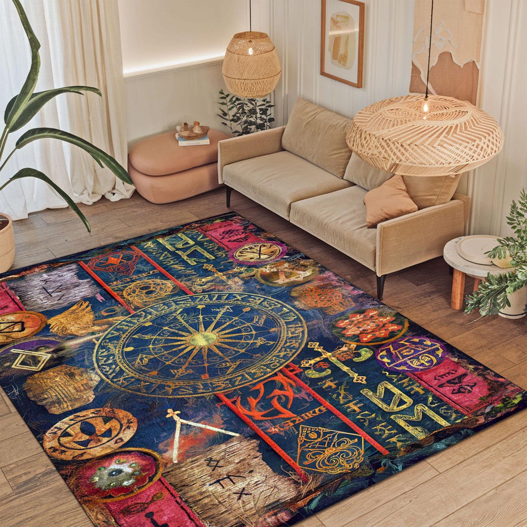 Ancient Magic Mystical Symbols Rug, Occult Decor Floor Mat, Dark ...