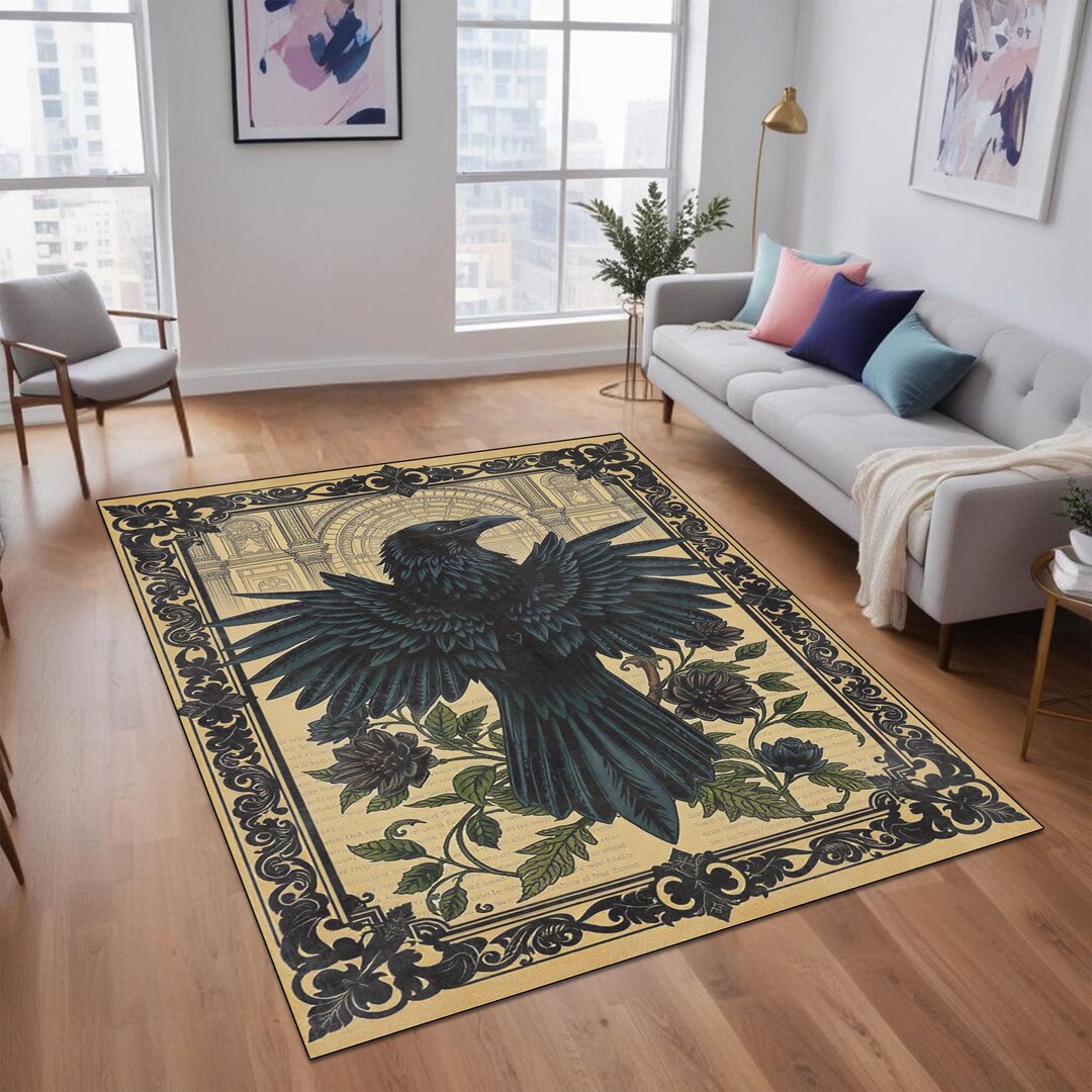 Crow Rug, Vintage Look Crow Rug, Raven Rug for Goth Room Decor,dark ...