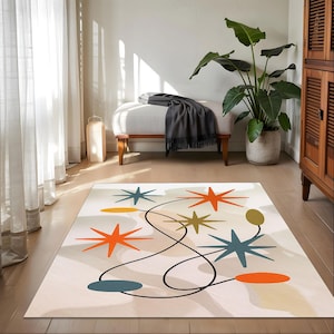 Mid Century Starburst Rug With Atomic Shapes and Retro Colors, Perfect ...