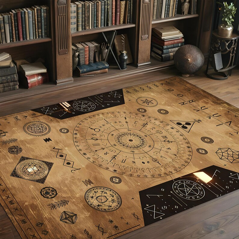 Ancient Spell Circle Rug - Mystic Esoteric Symbols, Occult Design ...