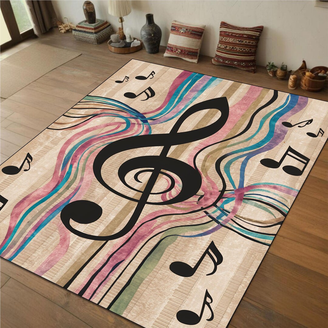 Colorful Music Note Rug, Musical Notes Design for Modern Music Room ...