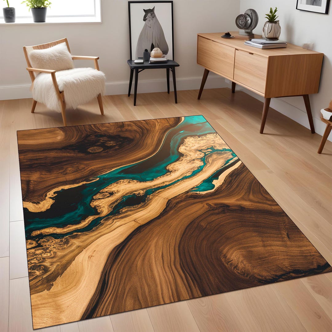 Rustic Wood Grain Rug – Abstract Nature-inspired Design – Earthy ...