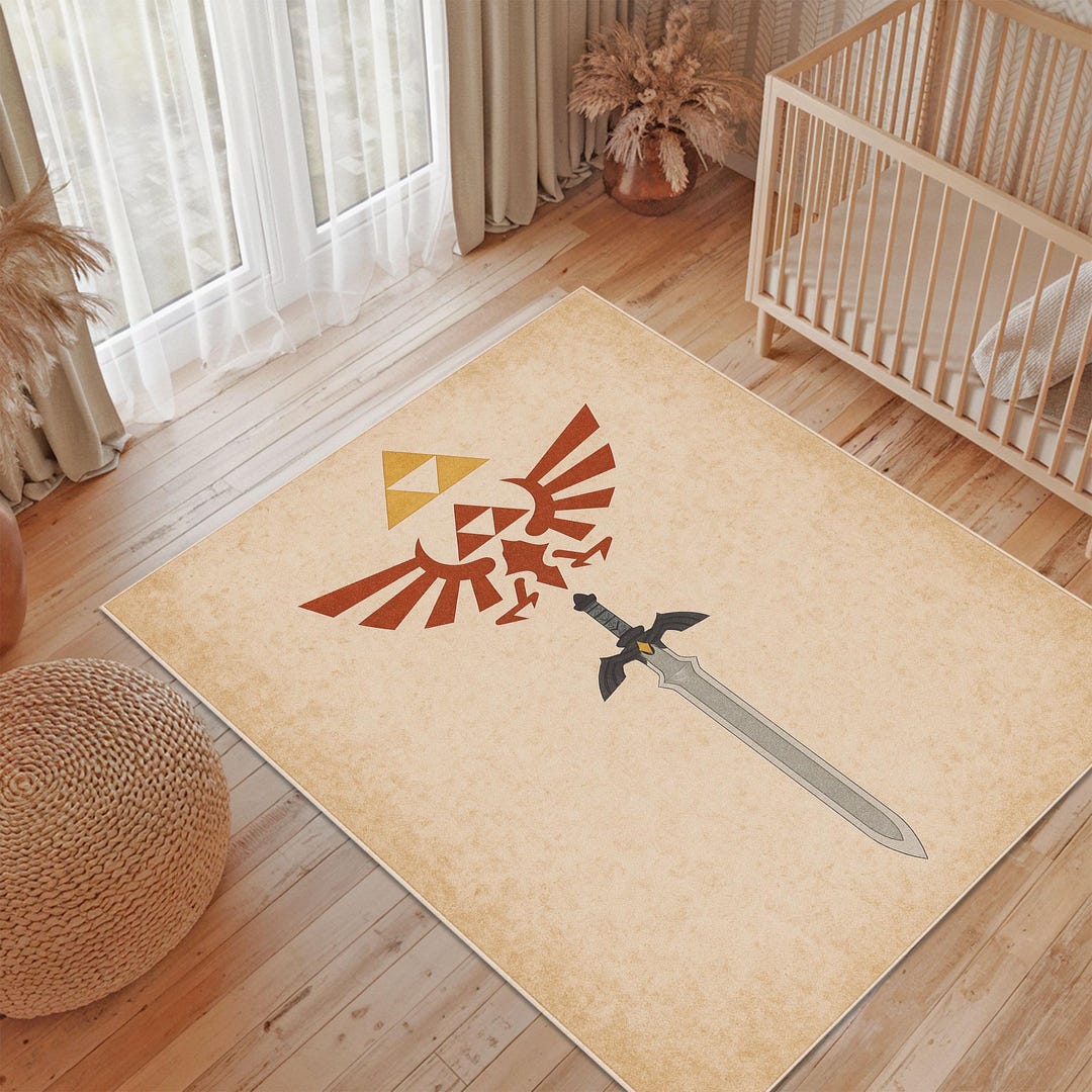 Zelda Rug With Master Sword and Triforce Symbol, Hylian Crest Carpet ...