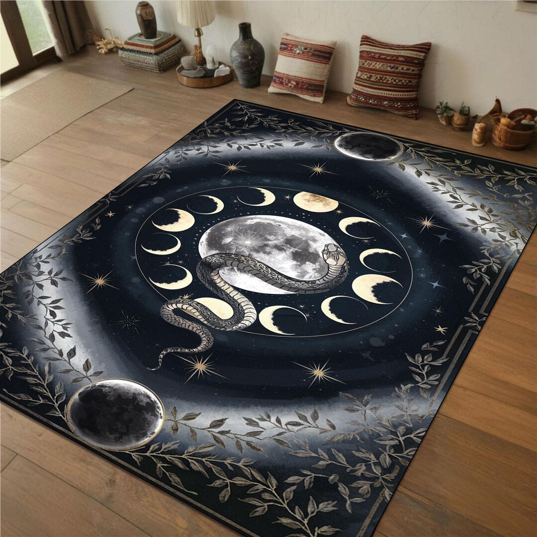 Mystical Snake and Moon Phases Rug, Witchy Celestial Rug for Home Decor ...