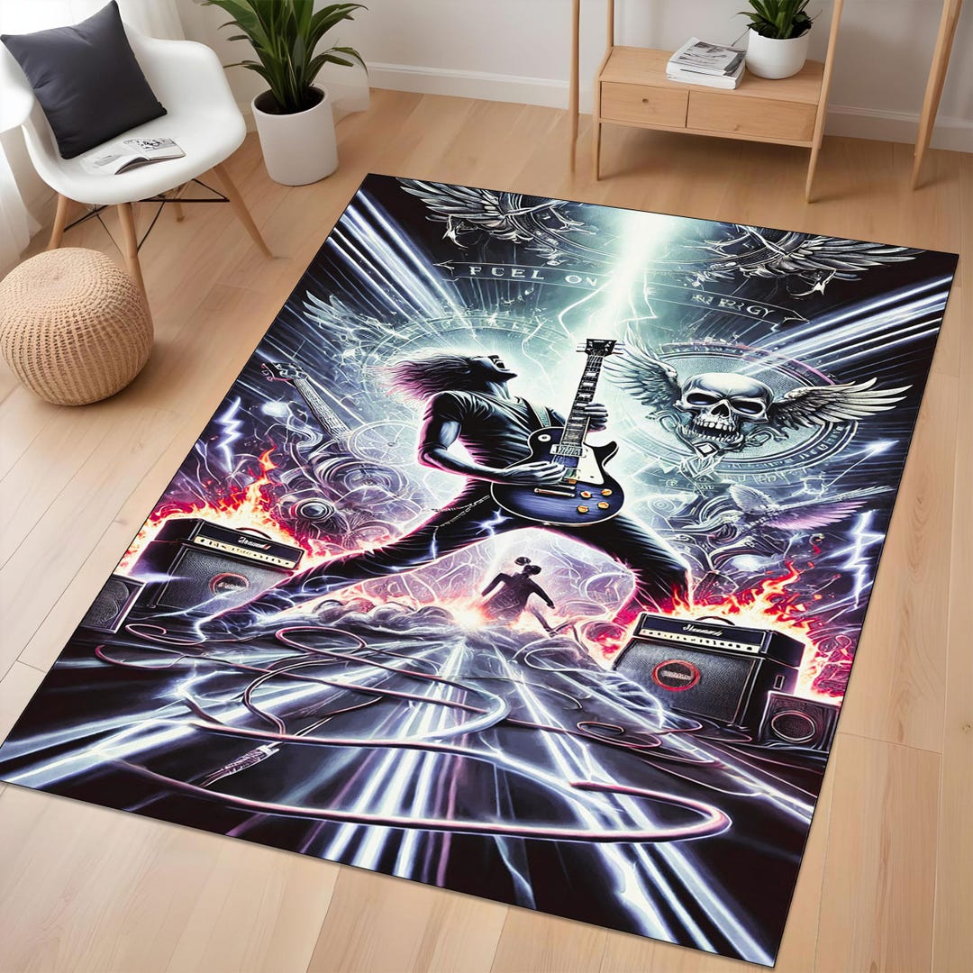 Rock Music Lightning Rug, Electric Guitar Stage Carpet, Heavy Metal ...
