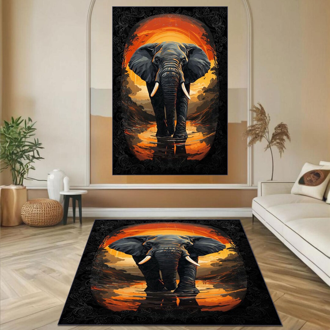 Elephant Rug,elephant and Flower Rug,unique Home Decor,rug for Living ...