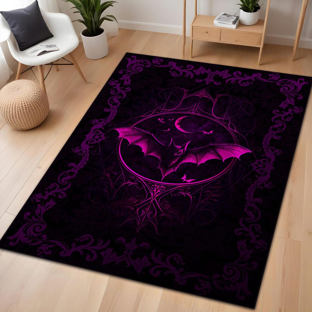 Bat Rug, Bat and Flower Rug, Unique Home Decor, Rug for Living Room ...