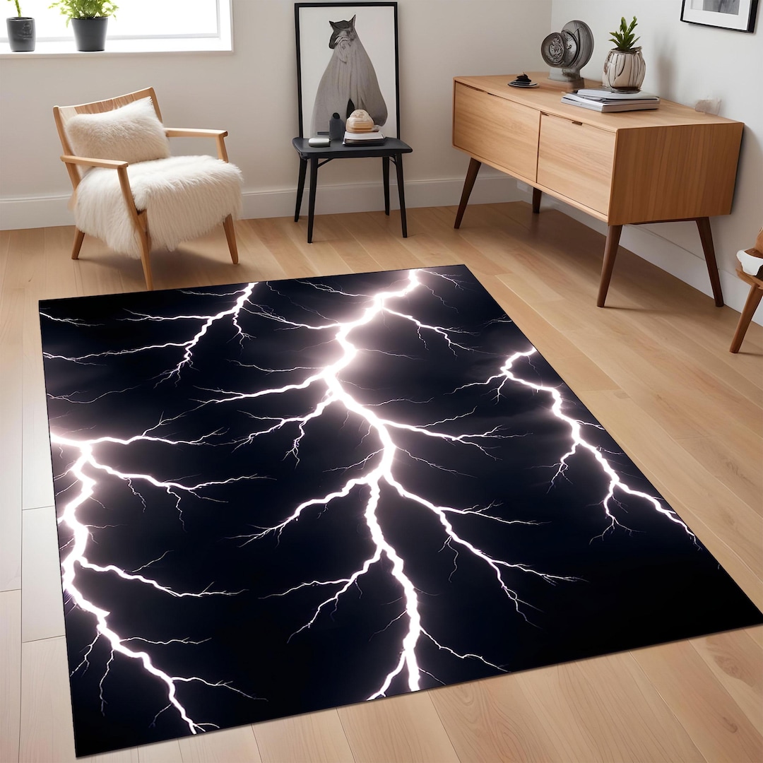 Modern Lightning Strike Pattern Rug, Lightning Bolt Rug, Electric Rug ...
