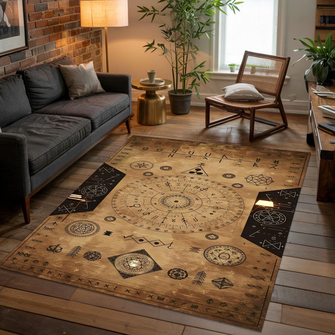 Ancient Spell Circle Rug - Mystic Esoteric Symbols, Occult Design ...