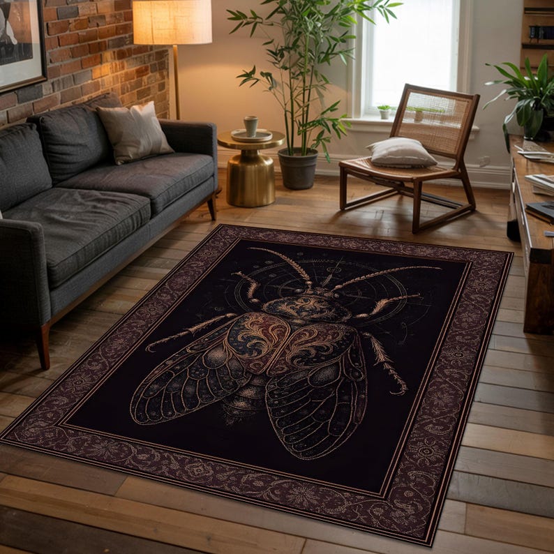 Gothic Dark Black Bug Rug, Baroque Insect Rug, Fly Decor Area Rug ...