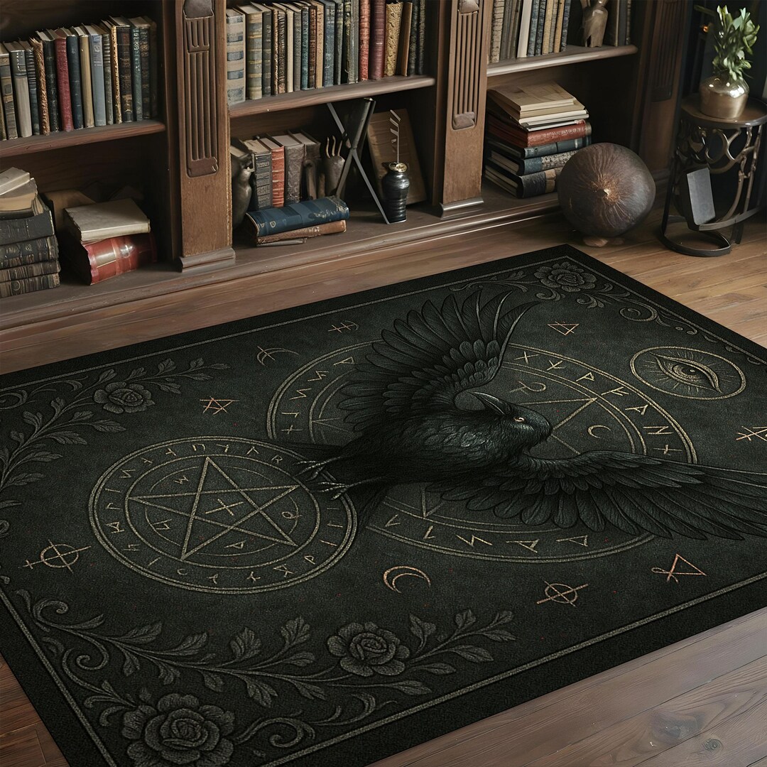 Raven Rug – Gothic Occult Rug With Mystical Symbols and Floral Sigils ...
