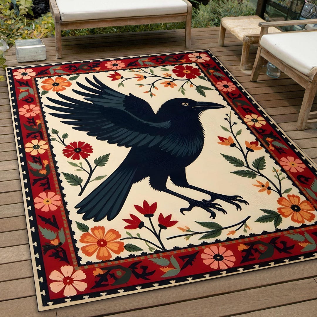 Crow Rugs Raven Rug for Goth Room Decor, Dark Academia Home Decor ...