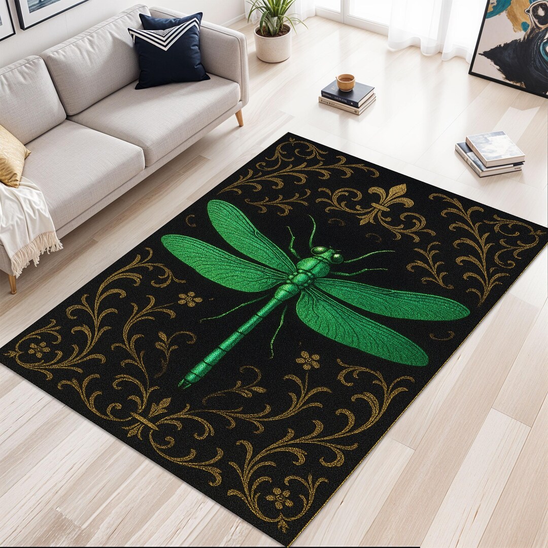 Dragonfly Rug, Green Insect Carpet, Gothic Nature Rug, Baroque Floor ...