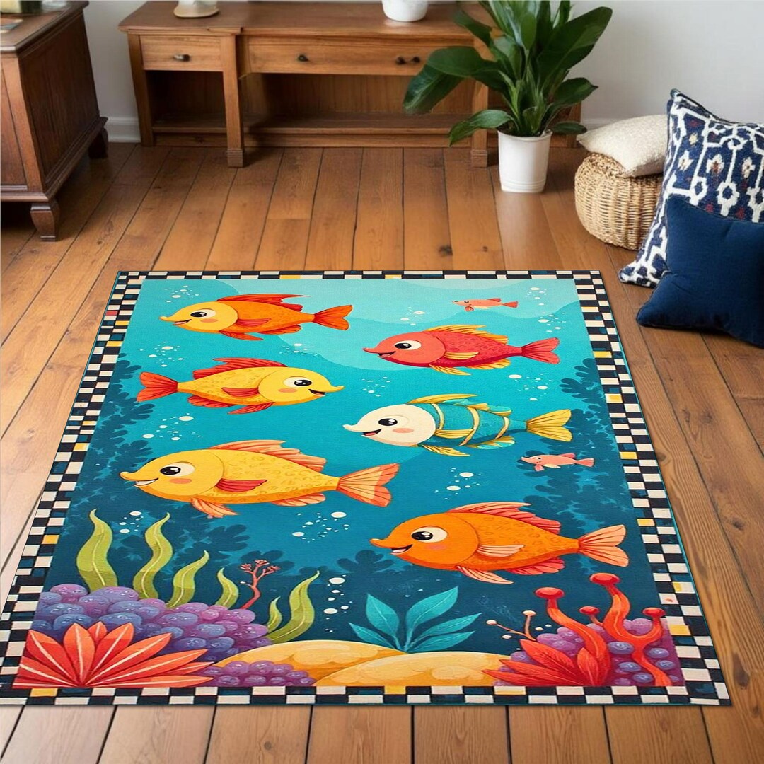 Cute Fish Kids Rug | Kitchen Decor Rug | Under the Sea Theme Rug | Fun ...