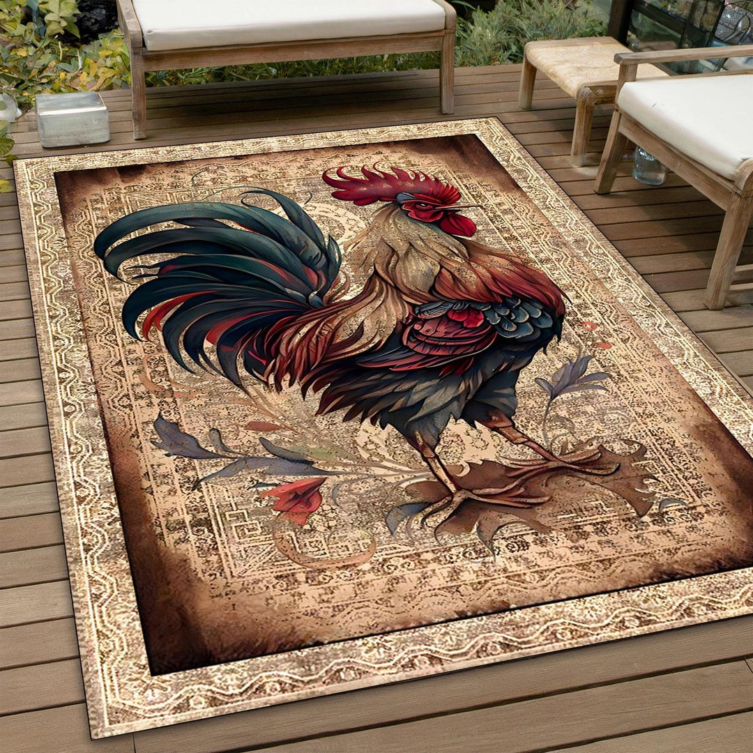 Cockerel Rug, Colorful Rooster Rug, Rooster Rug, Rooster Pattern Rug ...