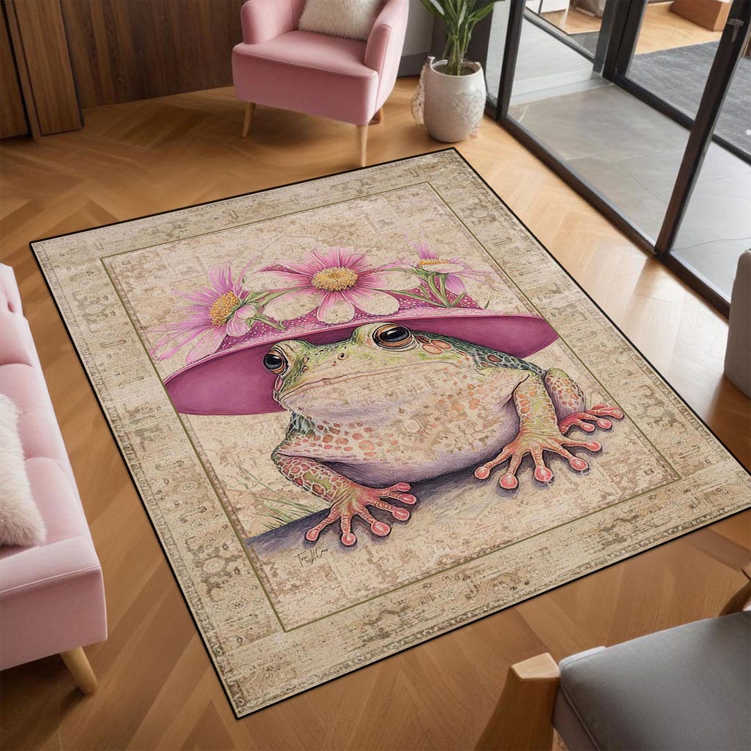 Royal Frog Rug, Frog Rug, Animal Rug, Cute Rug, Frog Vintage Art, Frog ...