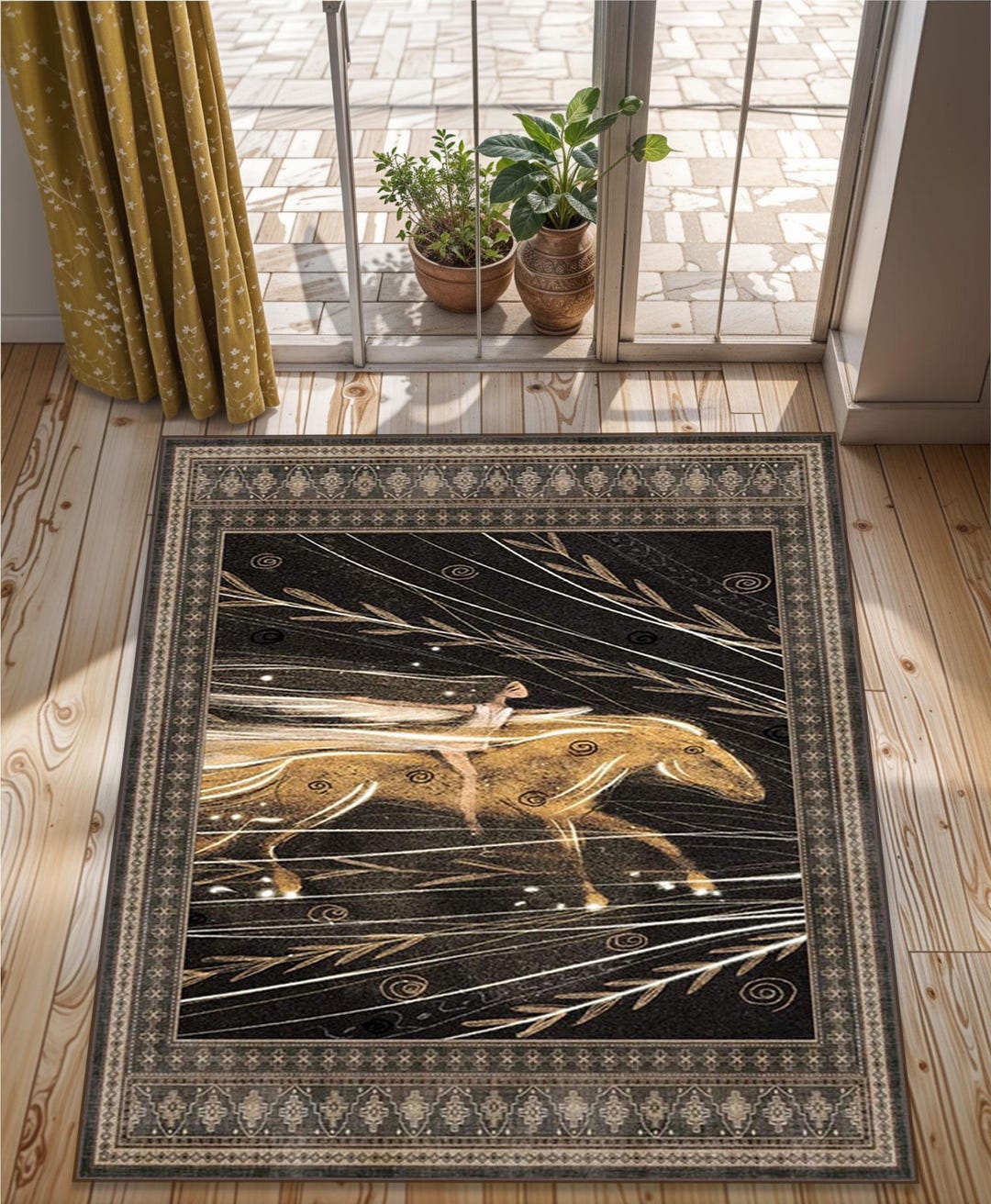 Horse Rug, Animal Floral Boho Rug, Rug for Bedroom Aesthetic, Unique ...