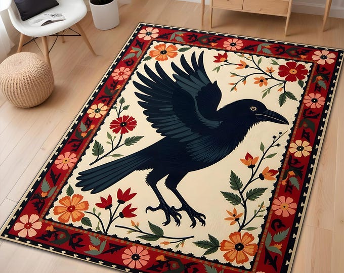 Gothic Raven Rug, Gothic Home Decor, Goth Crow Rug With Ankh Pentagram ...