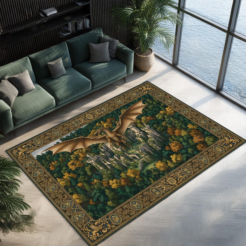 Dragon Forest Rug Gothic Fantasy Washable Non Slip Carpet for Living ...