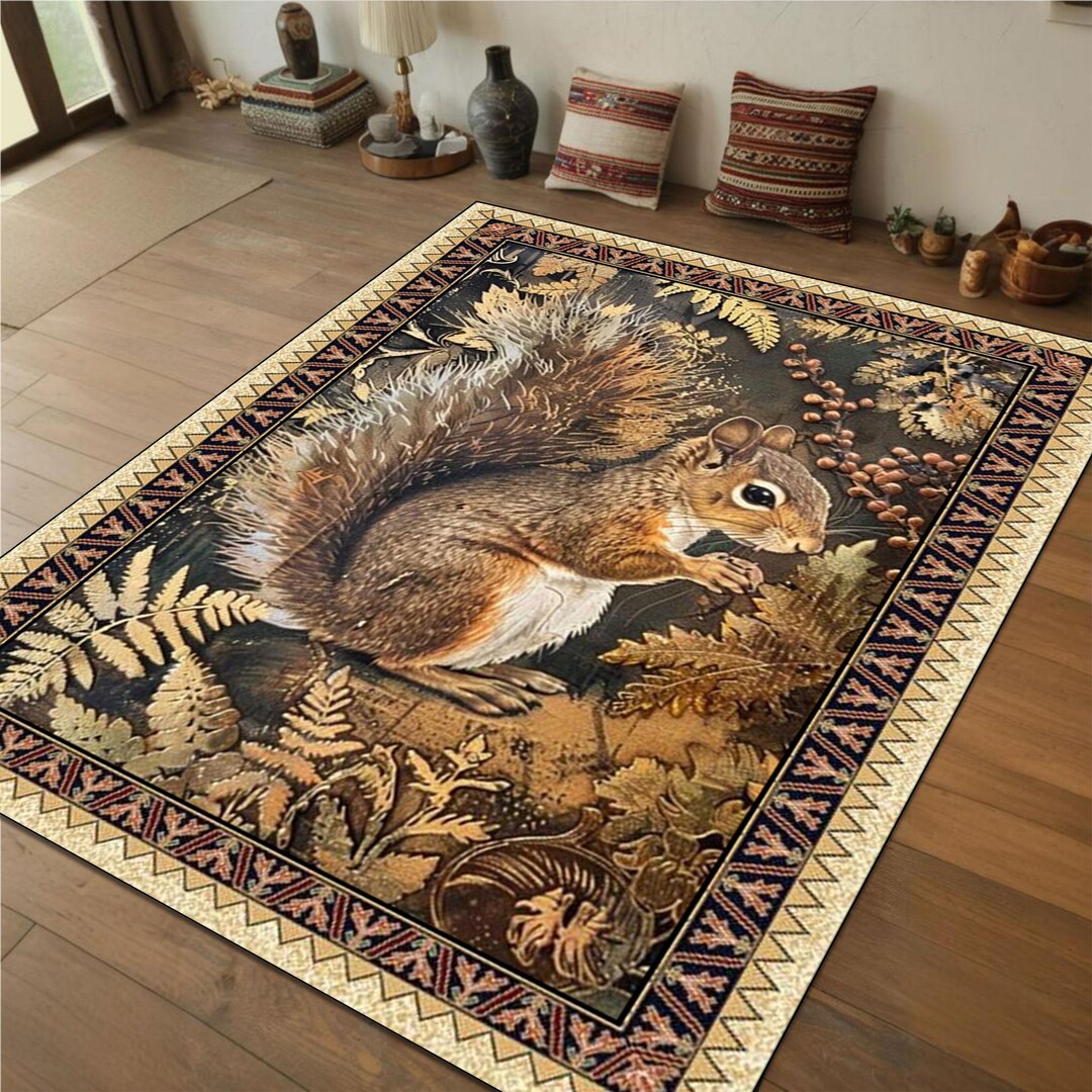Squirrel Rug, Squirrel Home Decor, Farmhouse Decor, Living Room Rug ...