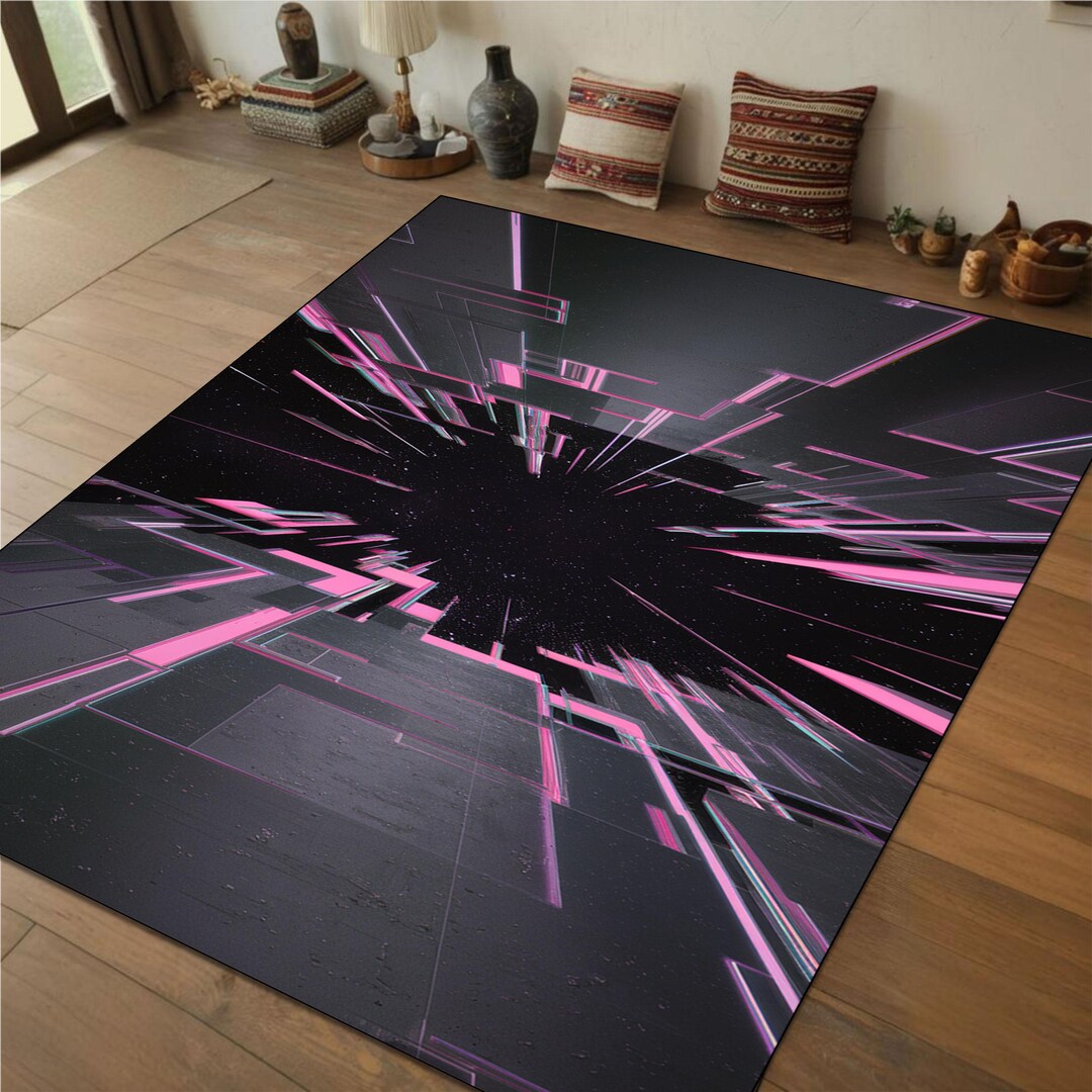 Futuristic Neon Grid Rug Optical Abstract Cyberpunk Design With Pink ...