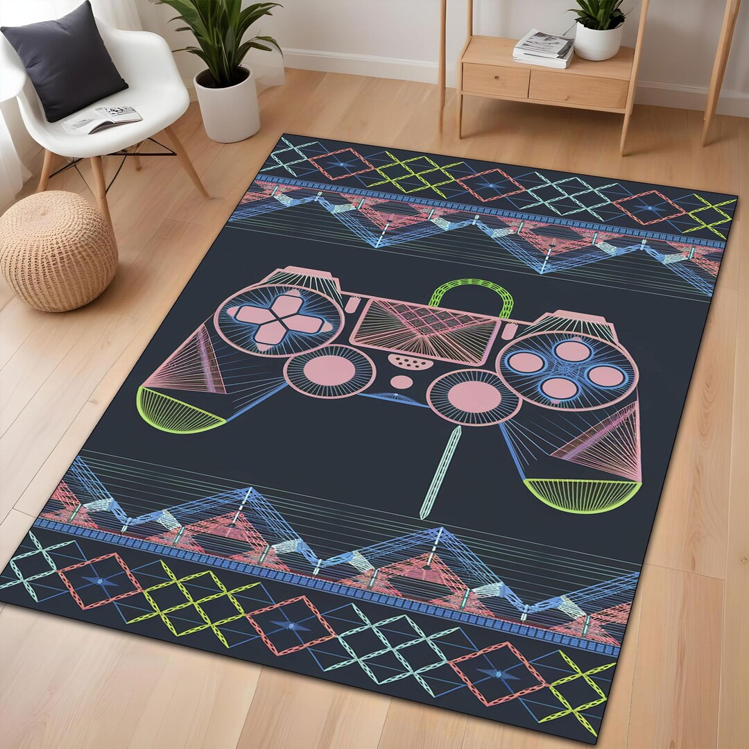 Gaming Controller Rug With Geometric Patterns and Neon Colors Perfect ...