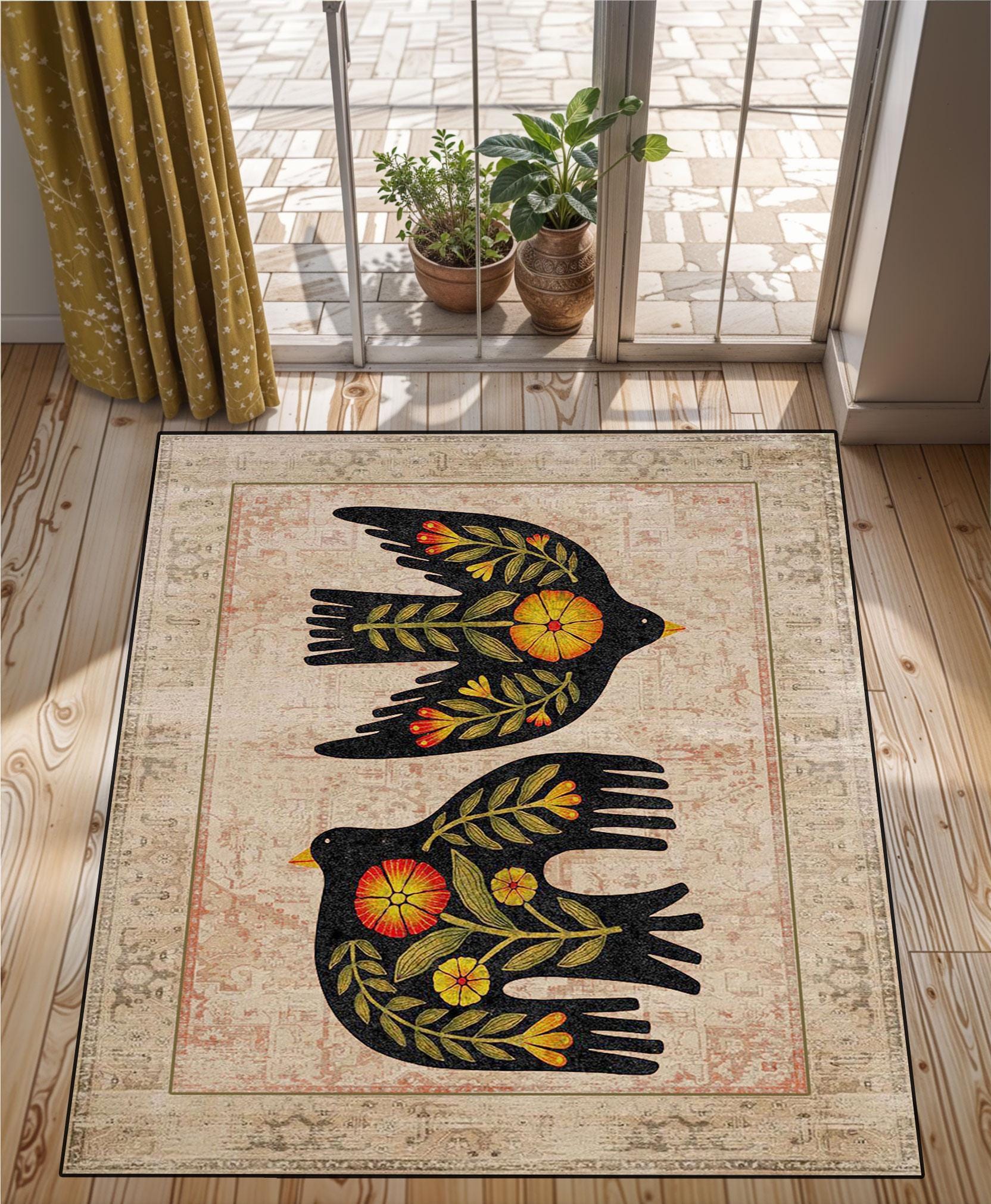 Bird Rugs, Birds Theme Rug, Entryway Rug Washable Non Slip Rug, Bird ...