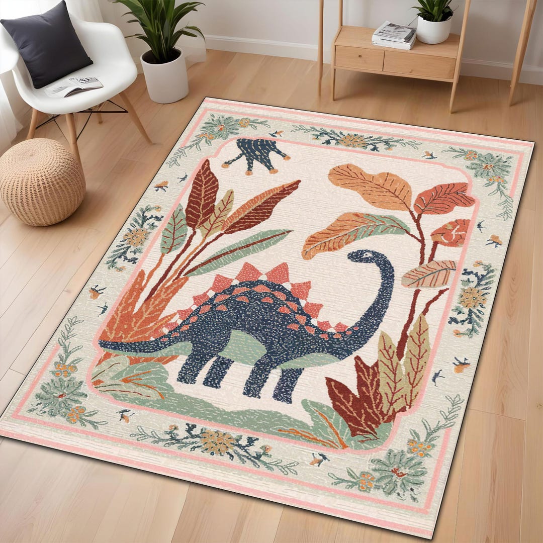 Dinosaur Kids Rug, Nursery Rugs, Rug for Kids Room, Whimsical Jungle ...