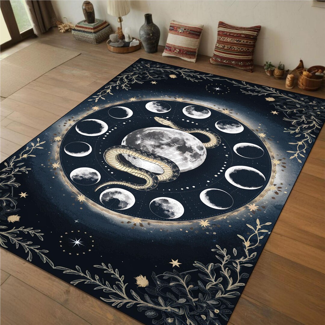 Mystical Moon and Snake Rug – Lunar Phases and Elegant Snake Motif With ...