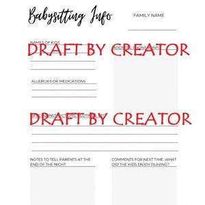 Babysitting and First Aid Journal Printable PDF - Babysitter Handbook ...