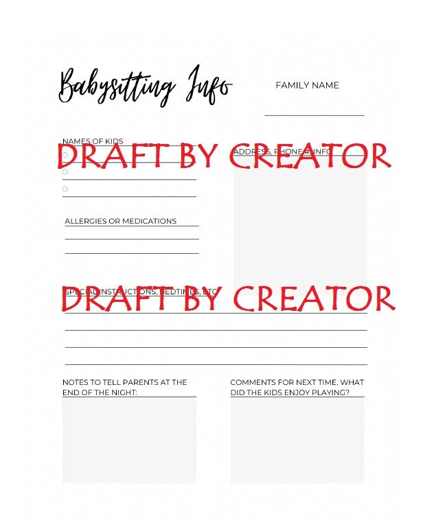 Babysitting and First Aid Journal Printable PDF - Babysitter Handbook ...