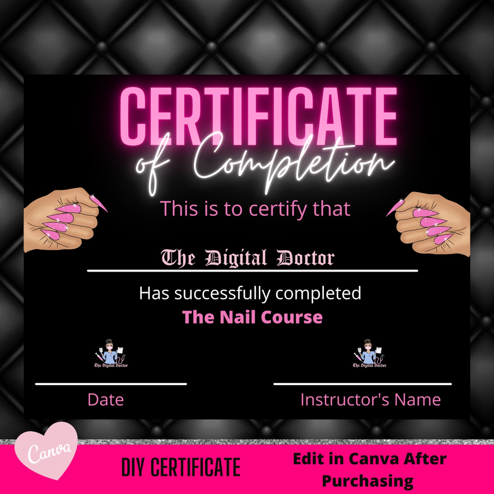 Certificate of Completion, Nail Certificate, Canva Template ...