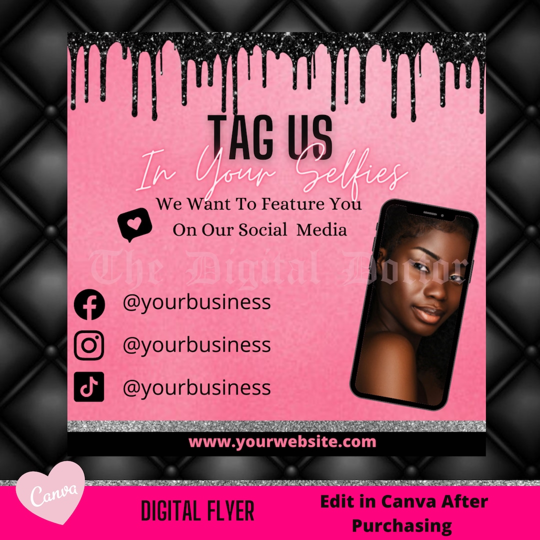 Diy Selfie Flyer, Tag Us Flyer, Canva Template, Instagram Flyer, Sale ...
