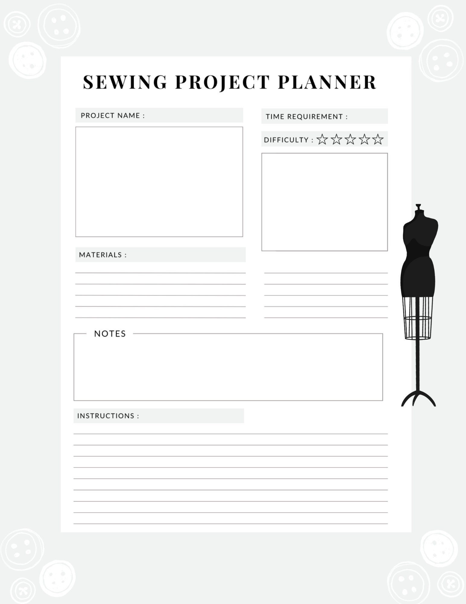 Sewing Project Planner Printable Page - Etsy