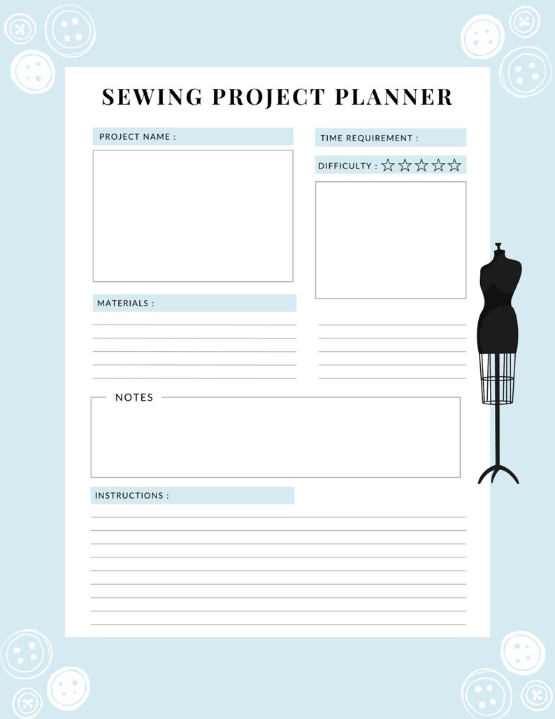Sewing Project Planner Printable Page - Etsy