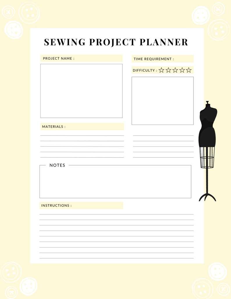 Sewing Project Planner Printable Page - Etsy