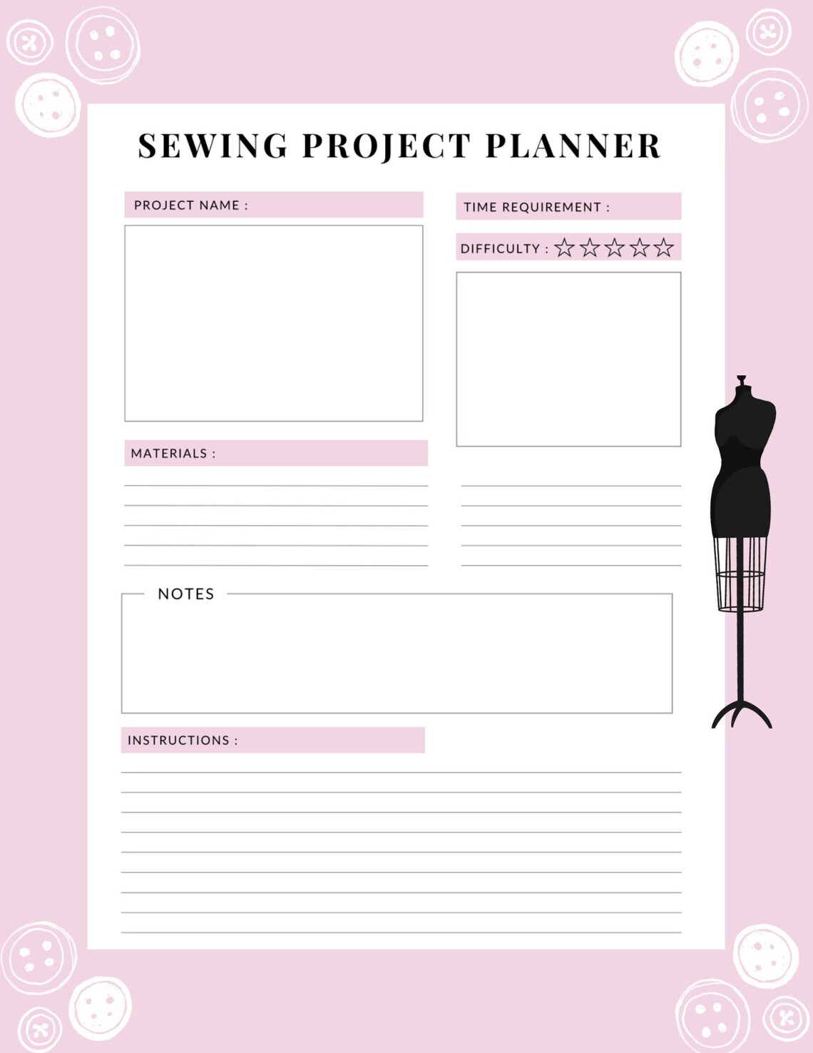 Sewing Project Planner Printable Page - Etsy