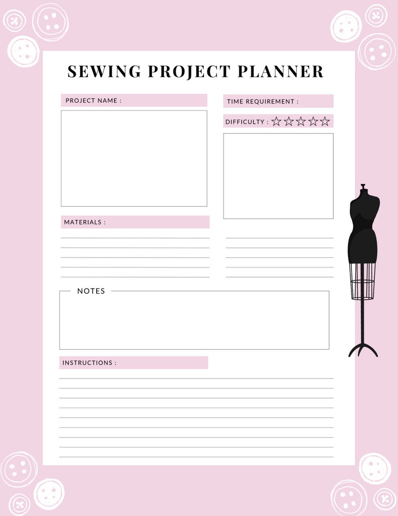 Sewing Project Planner Printable Page - Etsy