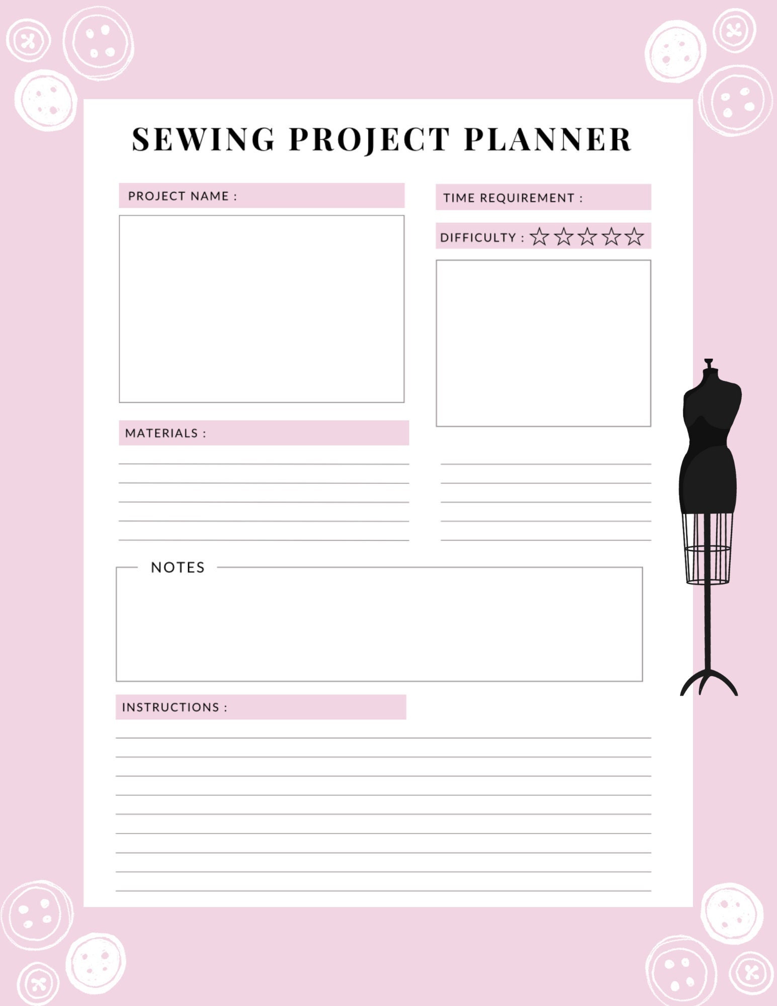 Sewing Project Planner Printable Page - Etsy
