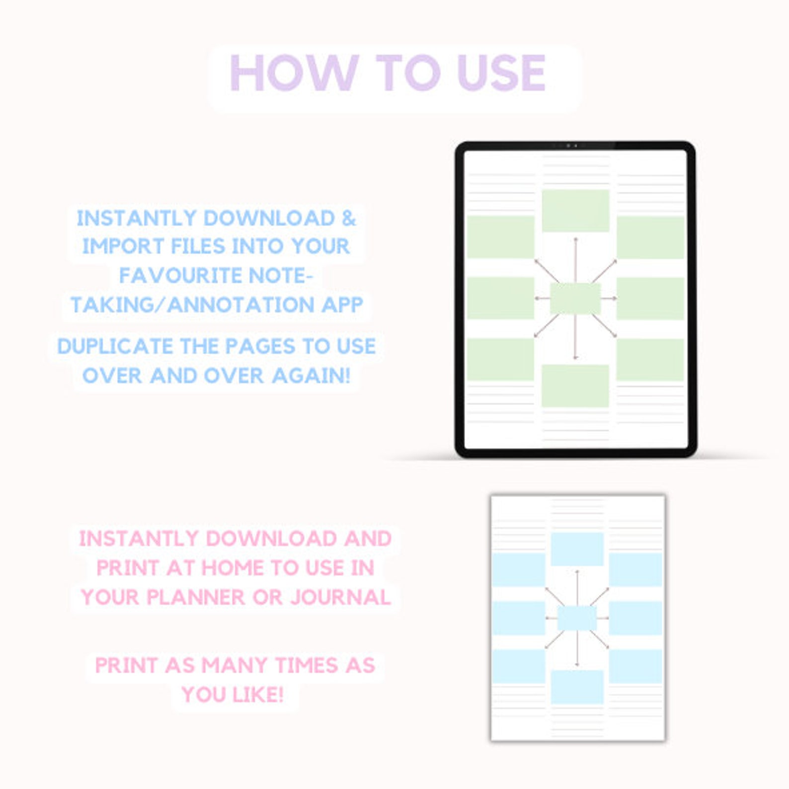 Mind Map Template Study Bundle, Printable Mindmap Planner, Student Note ...