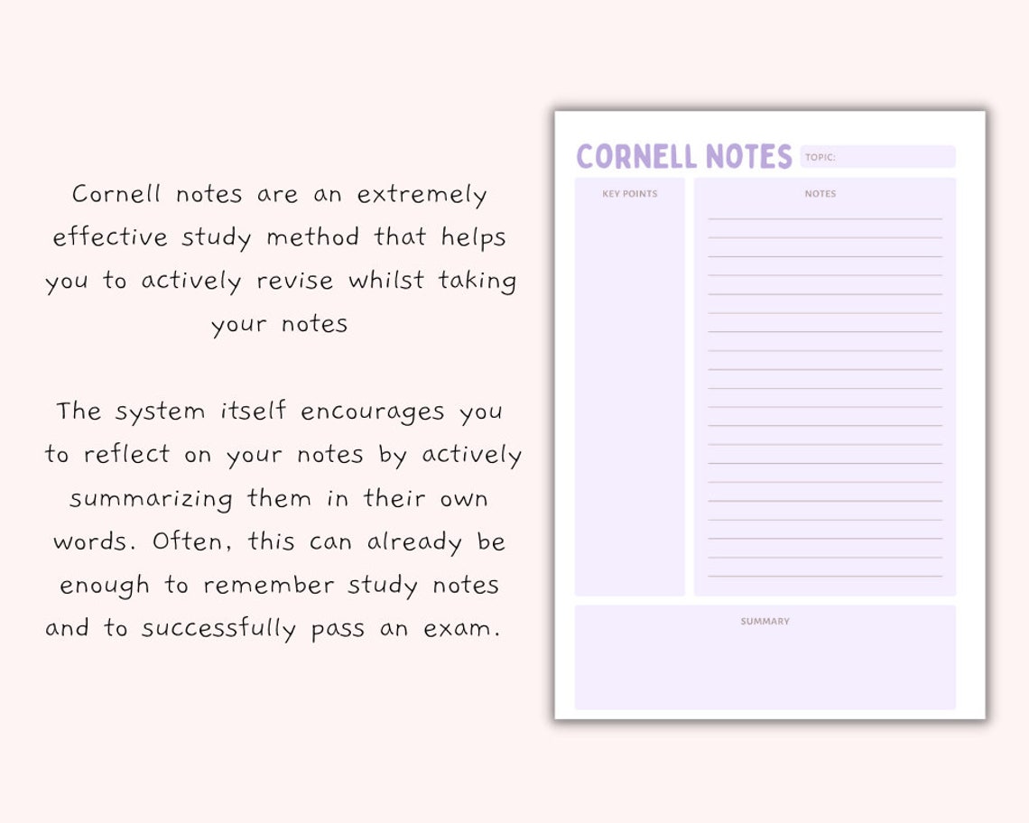 Cornell Notes Study Template Revision Summary Notes Printable - Etsy