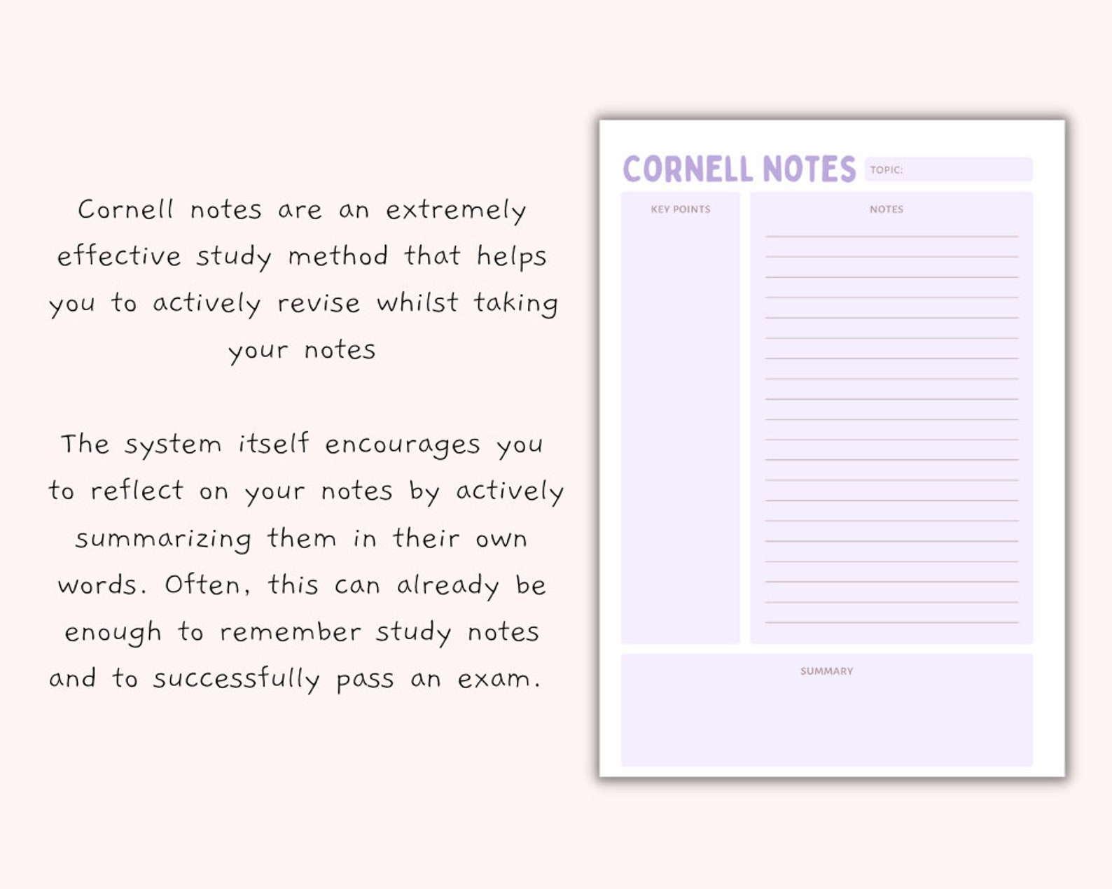 Cornell Notes Study Template Revision Summary Notes Printable - Etsy
