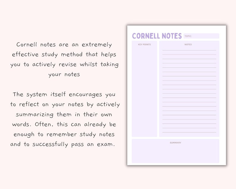 Cornell Notes Study Template Revision Summary Notes Printable - Etsy