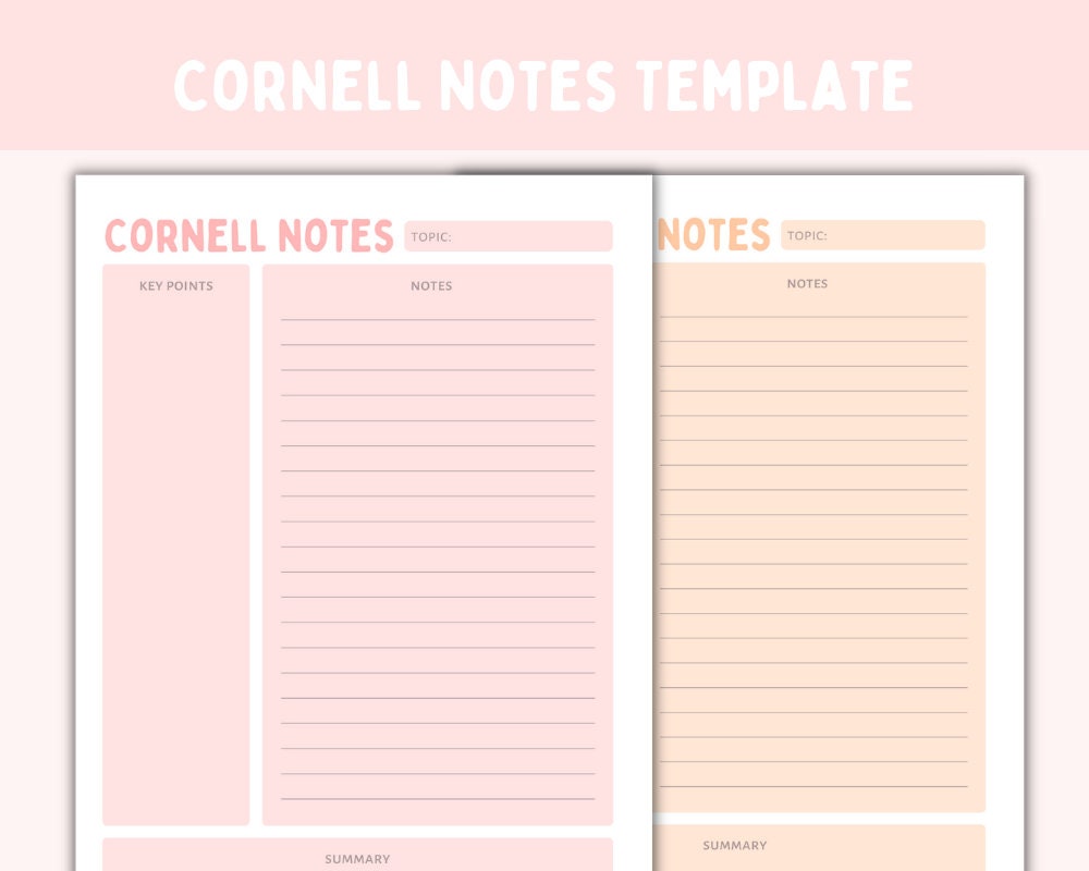 Cornell Notes Study Template Revision Summary Notes Printable - Etsy