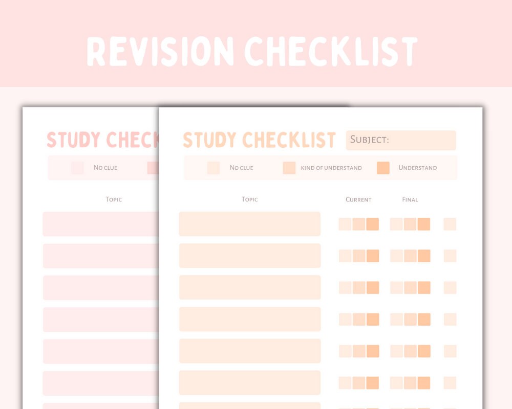 Revision Study Checklist Revision Printable Planner Tracker Digital ...