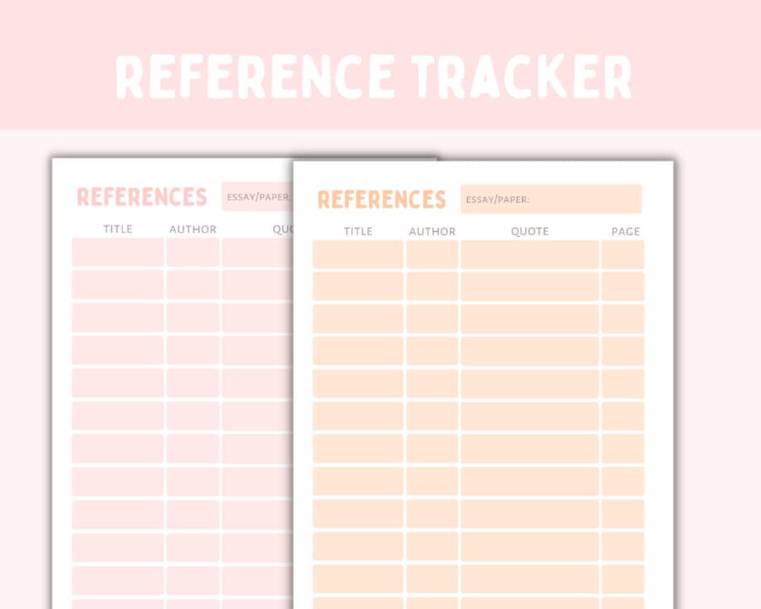 Student Printable Reference Tracker Assignment Essay Tracker Planner ...