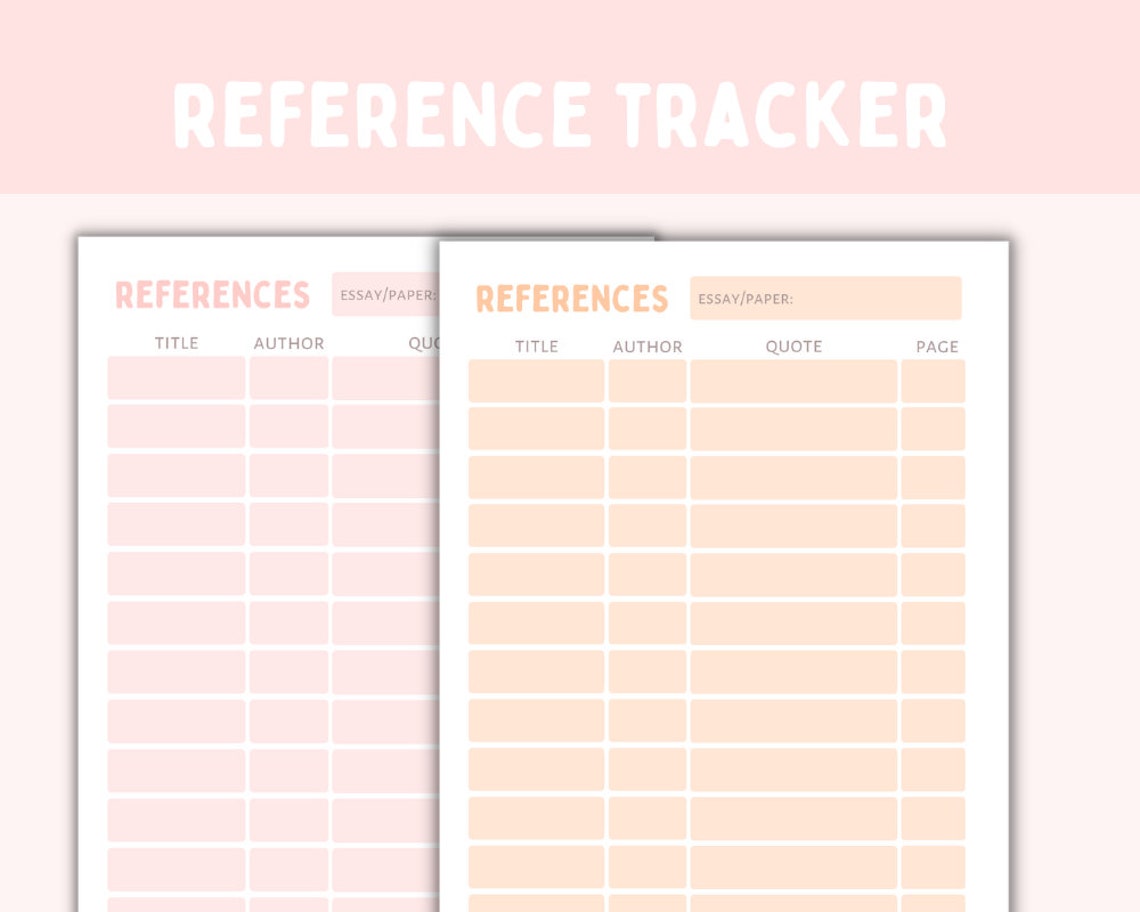 Student Printable Reference Tracker Assignment Essay Tracker Planner ...