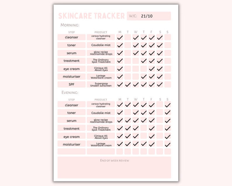 Skincare Routine Tracker Printable Beauty Routine Self Care Planner ...