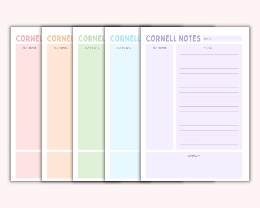 Cornell Notes Study Template Revision Summary Notes Printable - Etsy