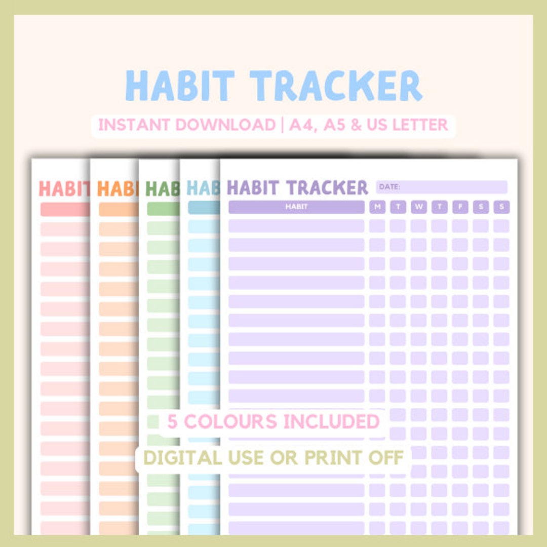 Colourful Weekly Habit Tracker Printable, Habit Journal, Daily Routine ...